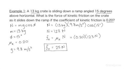 how to calculate the force of kinetic friction for a moving object on an inclined plane