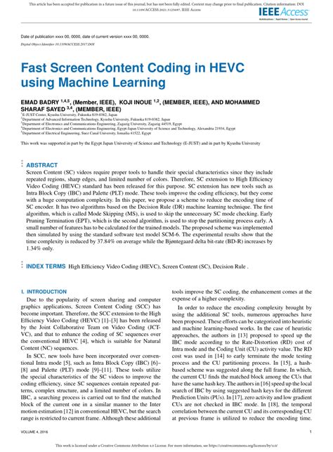 pdf fast screen content coding in hevc using machine learning