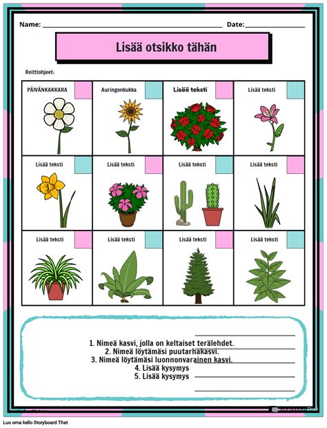 Plant Scavenger Hunt työtaulukko Storyboard por fi examples