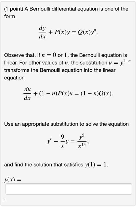 solved point a bernoulli differential equation is one of the form dy p x y q x y dx observe