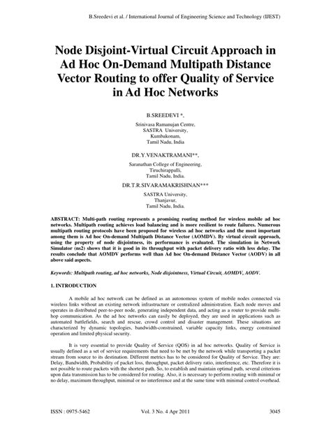 pdf node disjoint virtual circuit approach in ad hoc on demand multipath distance vector
