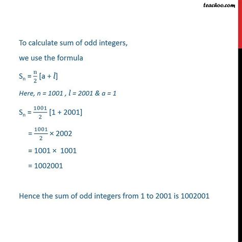 question 1 find sum of odd integers from 1 to 2001 arithmetic prog