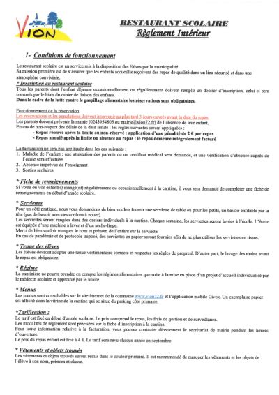 Mairie De Vion 72 Restaurant Scolaire Informations