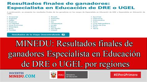 MINEDU Resultados finales de ganadores Especialista en Educación de