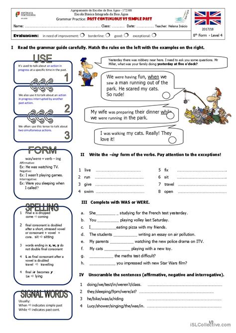 Past Continuous Vs Past Simple Gramm English ESL Worksheets Pdf Doc