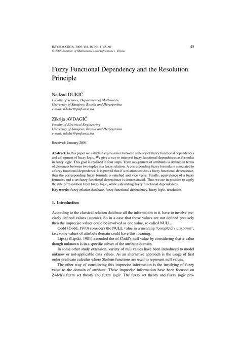 pdf fuzzy functional dependency and the resolution principle