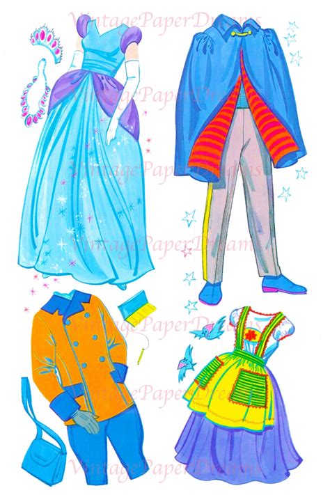 Vintage Paper Doll Printable Pdf Cinderella Paper Doll 70s 1970s Prince Princess Paper Doll