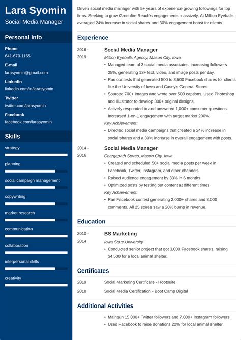 Social Media Manager Cvsample And Writing Tips