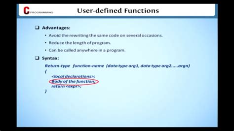 user defined functions learn c programming learning c language youtube