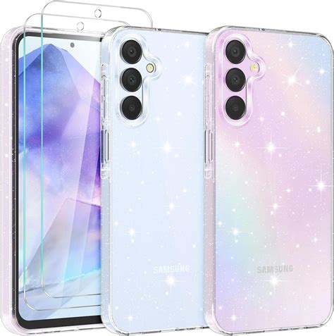 YIRSUR Glitzer Hülle für Samsung Galaxy A55 5G mit 2 Stück Glasfolie