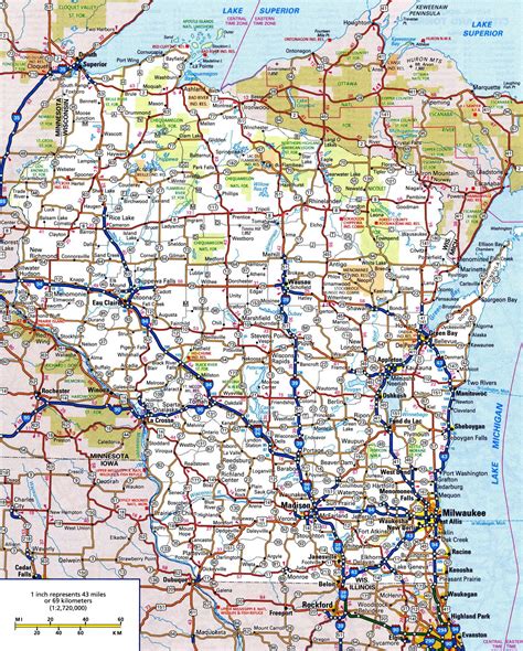 Laminated Map Large Detailed Roads And Highways Map Of Wisconsin
