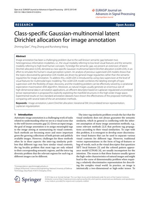 pdf class specific gaussian multinomial latent dirichlet allocation for image annotation