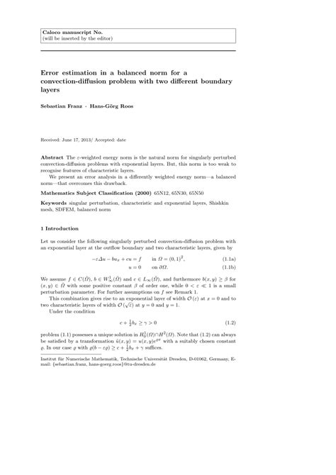 pdf error estimation in a balanced norm for a convection diffusion problem with two different