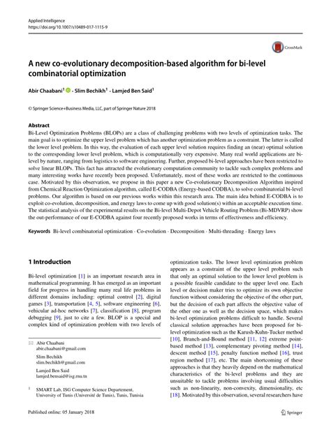 pdf a new co evolutionary decomposition based algorithm for bi level combinatorial optimization