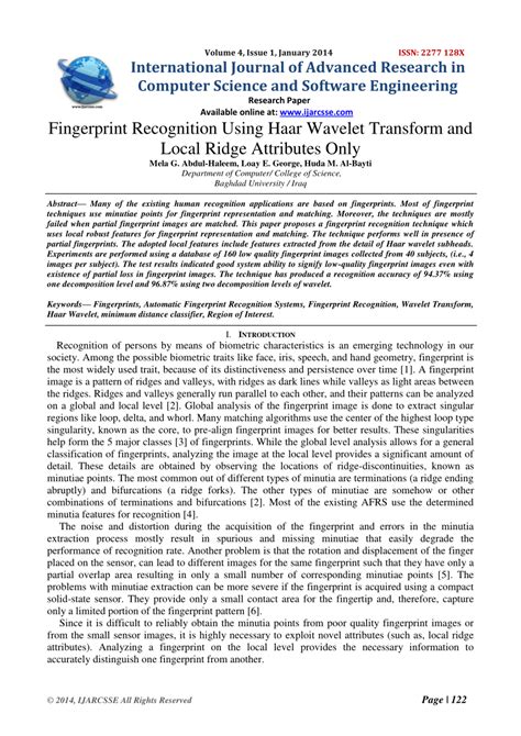 pdf fingerprint recognition using haar wavelet transform and local ridge attributes only