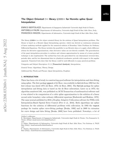 pdf the object oriented c library qibsh for hermite spline quasi interpolation