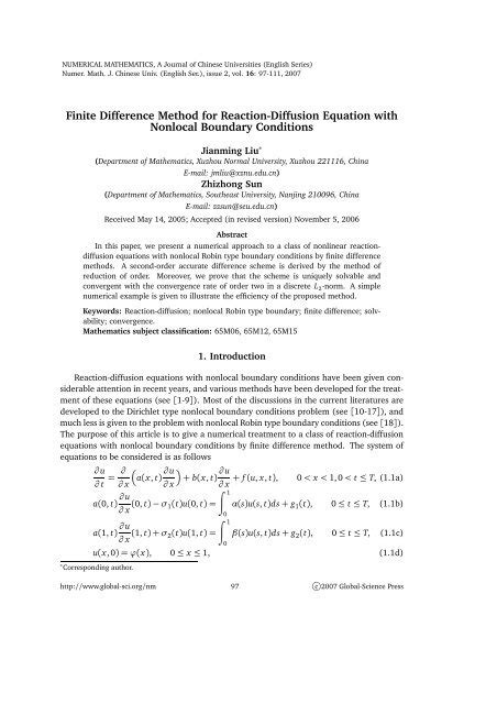 finite difference method for reaction diffusion equation with