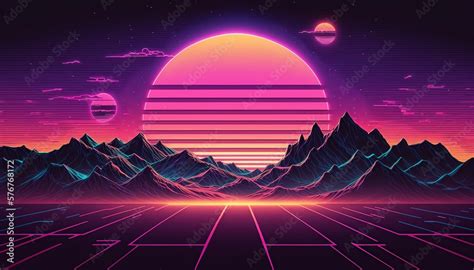 Beach Retro Wave Or Synthwave Background Retro Summer Sunset Wallpaper