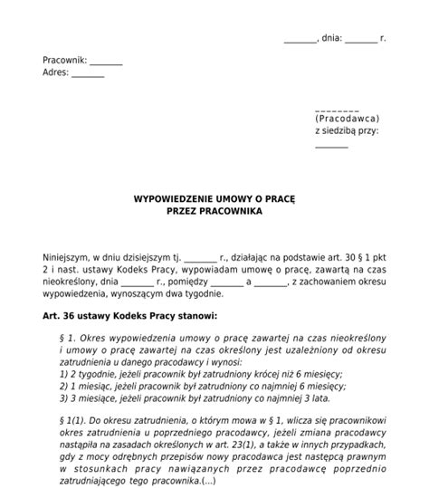 Social Trends Wypowiedzenie Umowy O Prace Przez Pracownika Wzor Pisma