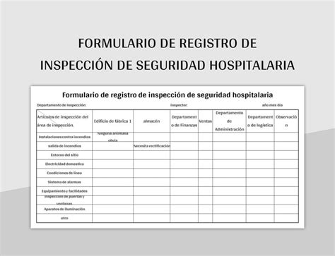 Plantilla de Excel Formulario De Registro De Inspección De Seguridad