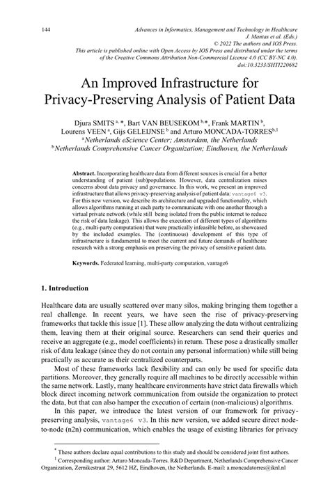 pdf an improved infrastructure for privacy preserving analysis of patient data