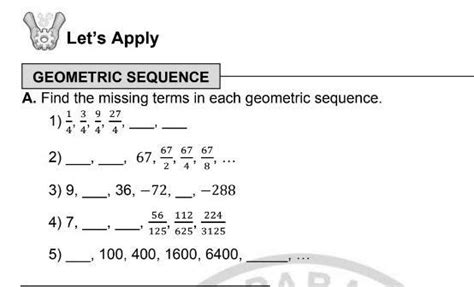 find the missing terms in each geometric sequence brainly ph