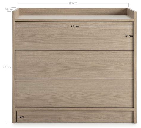 Commode Moscú avec 3 tiroirs Couleur Chêne 80 cm Largeur