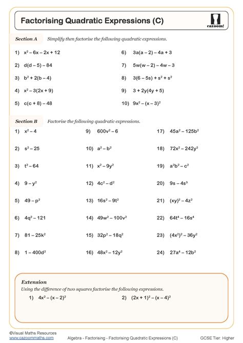 Grade Factorisation Worksheet