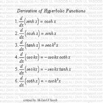 Mathzain Derivative Of Hyperbolic Functions