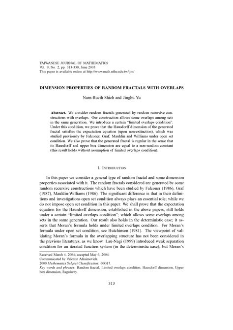 pdf dimension properties of random fractals with overlaps