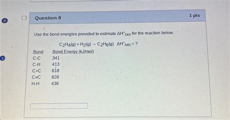 Solved Use the bond energies provided to estimate ΔHrxn Chegg