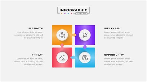 Modèle d infographie d analyse Swot avec des icônes Vecteur Premium