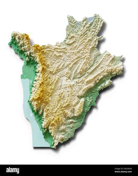 Burundi Highly Detailed 3D Rendering Of Shaded Relief Map With Rivers