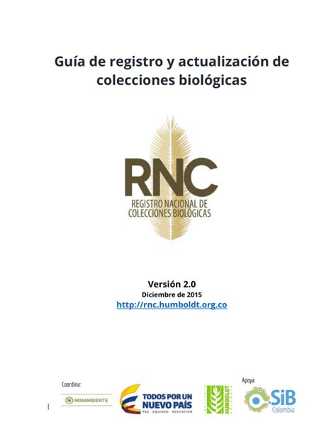 Guía de registro y actualización de colecciones biológicas