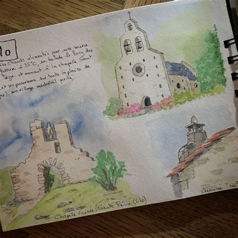 Aquarelle paysage de Llo extrait d un carnet de voyage été 2017