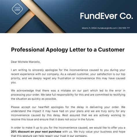 Free Professional Apology Letter To A Customer Template Edit Online