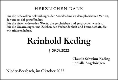Traueranzeigen Von Reinhold Keding Vrm Trauer De