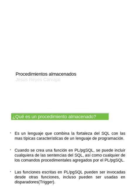 procedimientos almacenados postgres pdf lenguaje de programación postgre sql