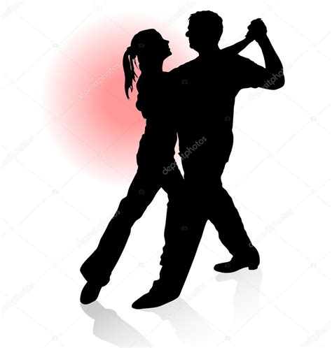 Silhueta vetorial de casal dançando tango sol vermelho no backgr