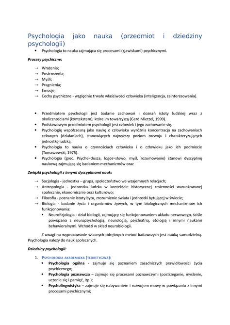 Wprowadzenie do psychologii wykład Psychologia jako nauka przedmiot