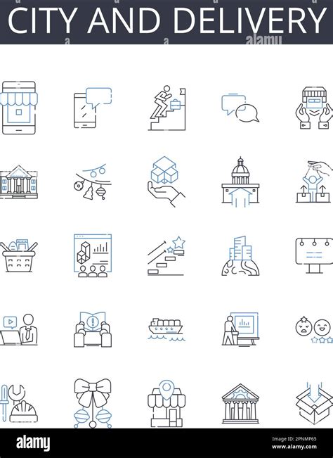 City And Delivery Line Icons Collection Minimalism Streamlined