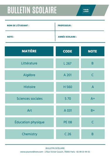 Modèles de bulletins scolaires personnalisables