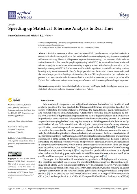 pdf speeding up statistical tolerance analysis to real time