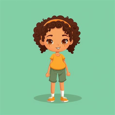Chica De Dibujos Animados Con Cabello Rizado Y Camisa Amarilla De Pie