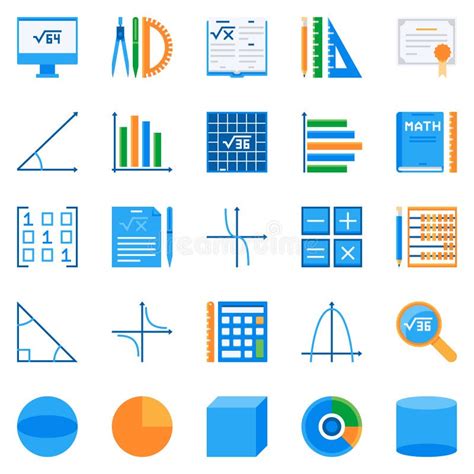 Math Flat Icons Vector Colorful Mathematics Symbols Stock Vector