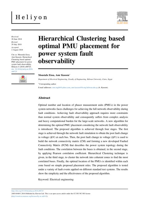 pdf hierarchical clustering based optimal pmu placement for power system fault observability