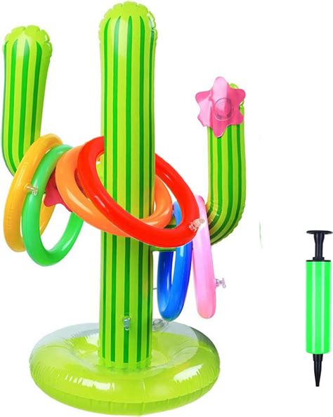 8 Inflatable Cactus Ring Toss Game Set Including 6 Pcs Inflatable Rings 1 Pcs Inflatable