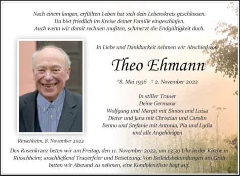 Traueranzeigen Von Theo Ehmann Trauerportal Ihrer Tageszeitung