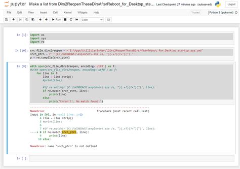 var for regex srch ptrn works fine in python console but not in jupyter notebook anaconda