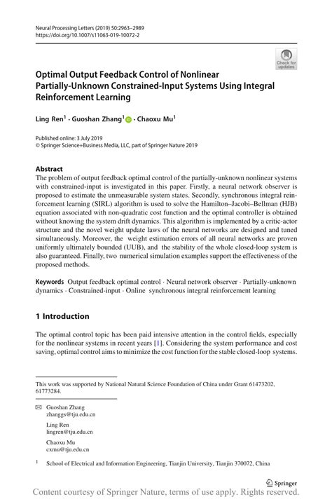 optimal output feedback control of nonlinear partially unknown constrained input systems using